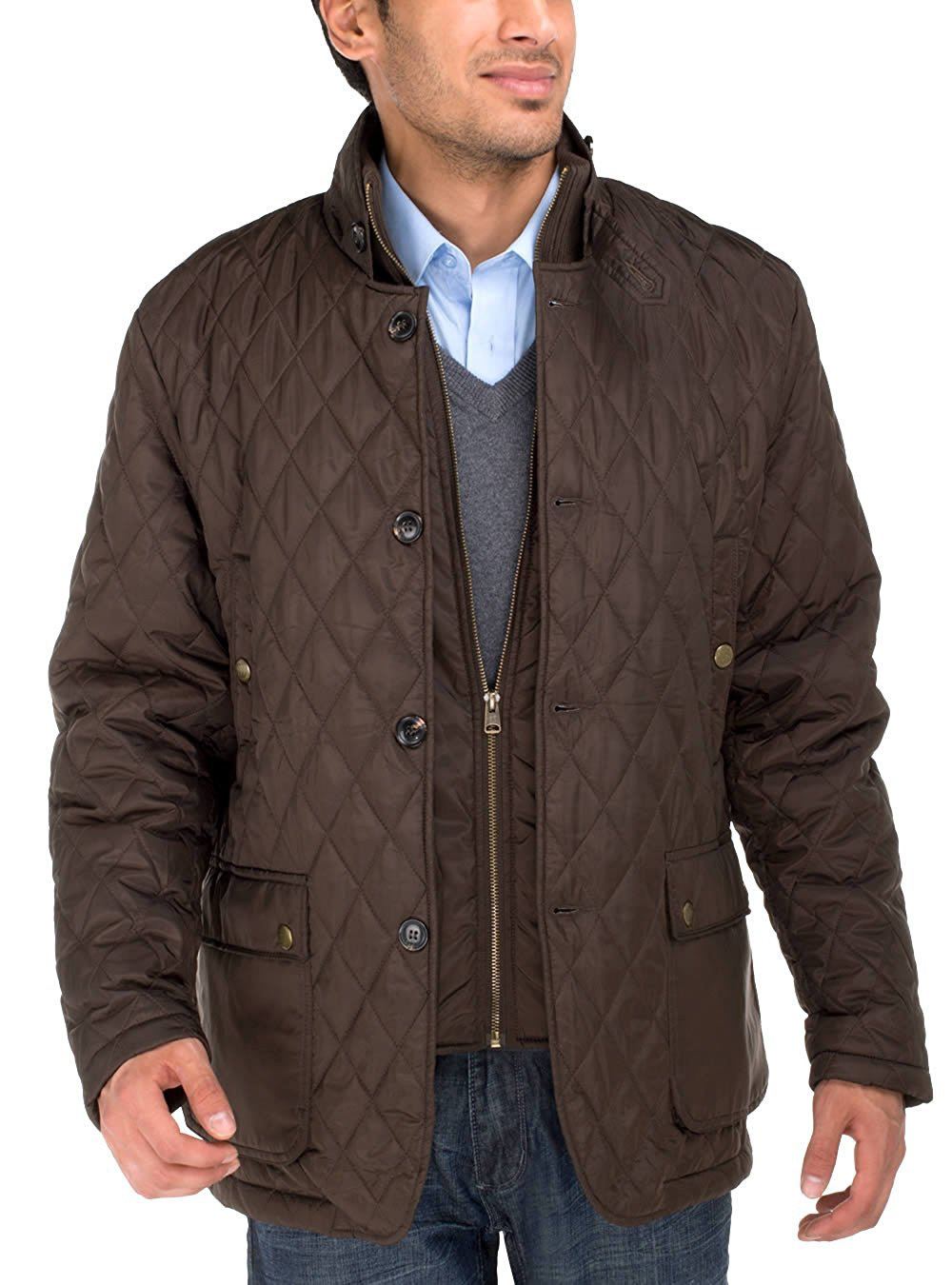 Luciano Natazzi Mens Quilted Puffer Jacket With Double Knit Collar | eBay